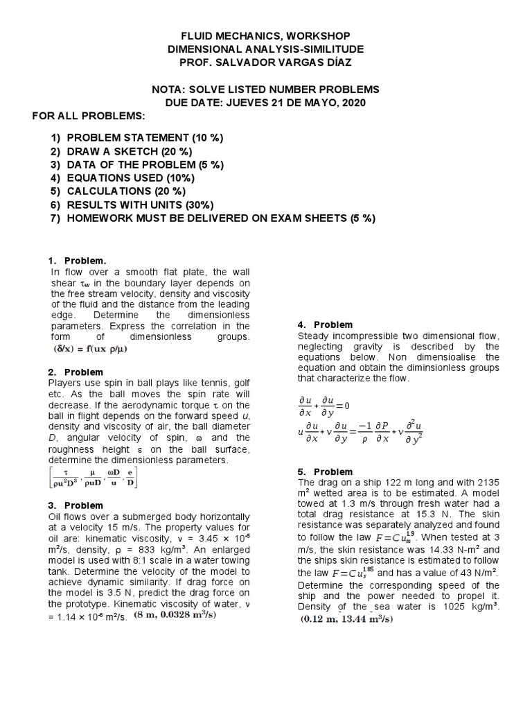 Homework - Dimensional - Analysis-Fm 2020-I | PDF | Drag (Physics ...