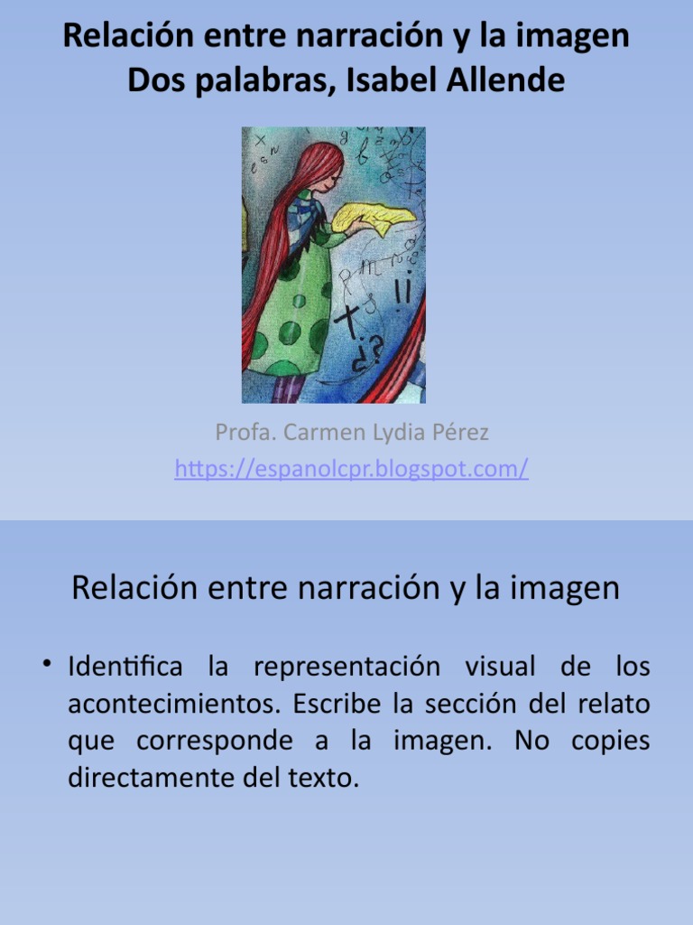 Relación Entre Narracion e Imagen Dos Palabras, Isabel Allende | PDF