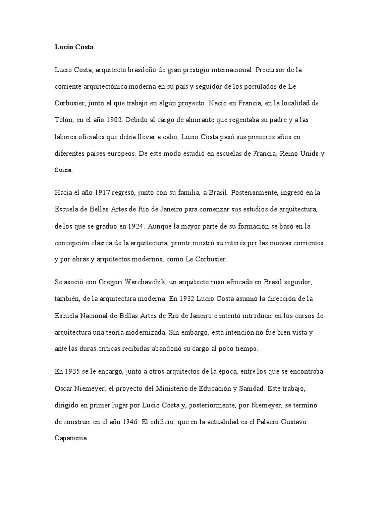 Lucio Costa: Arquitecto de Brasilia | PDF | Medios de arte