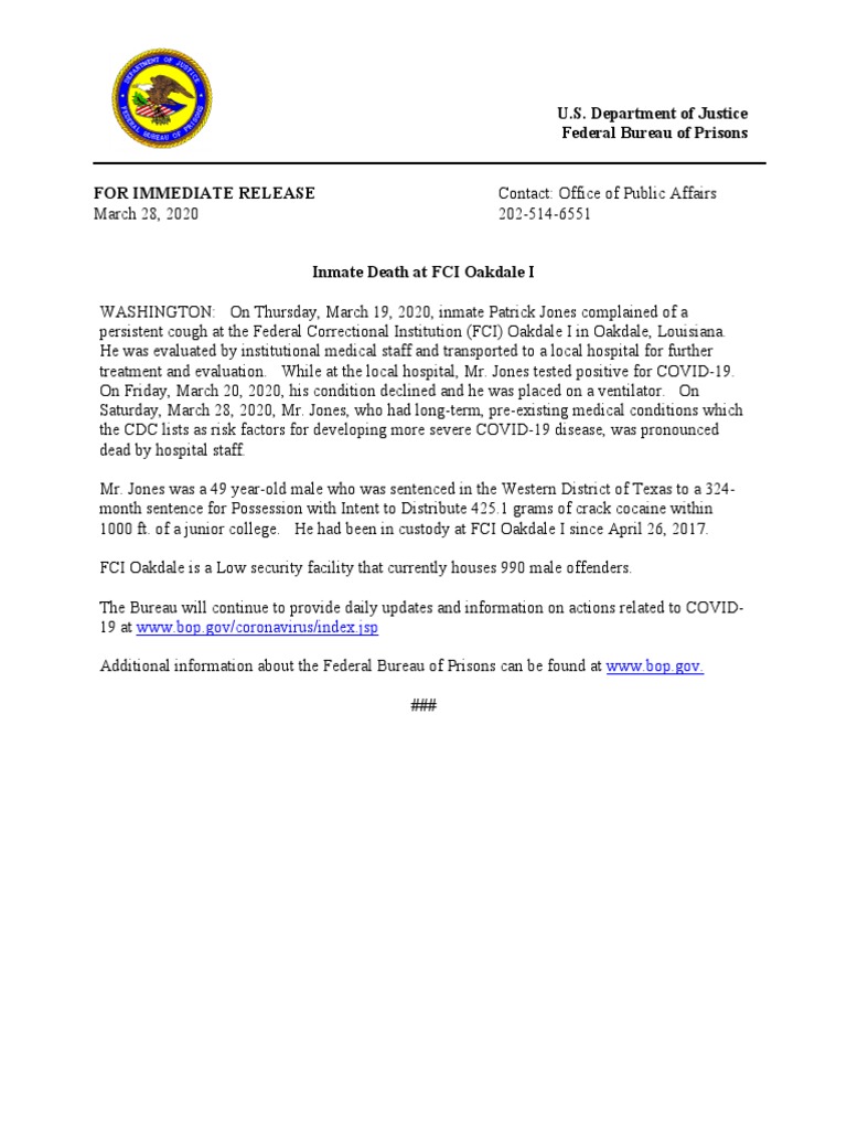 All Bop COVID Death Press Releases | PDF | Federal Bureau Of Prisons ...