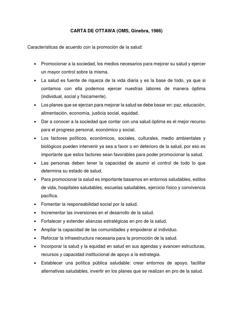 Los principios y estrategias de la Carta de Ottawa para la promoción de ...