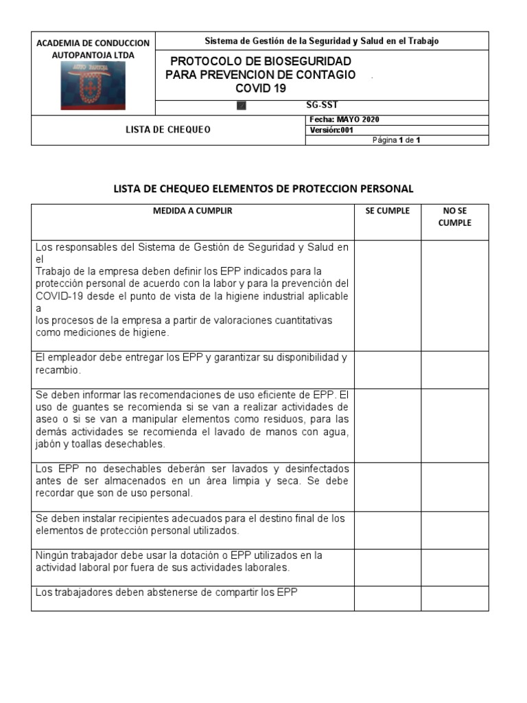 Lista de Chequeo Epp | PDF