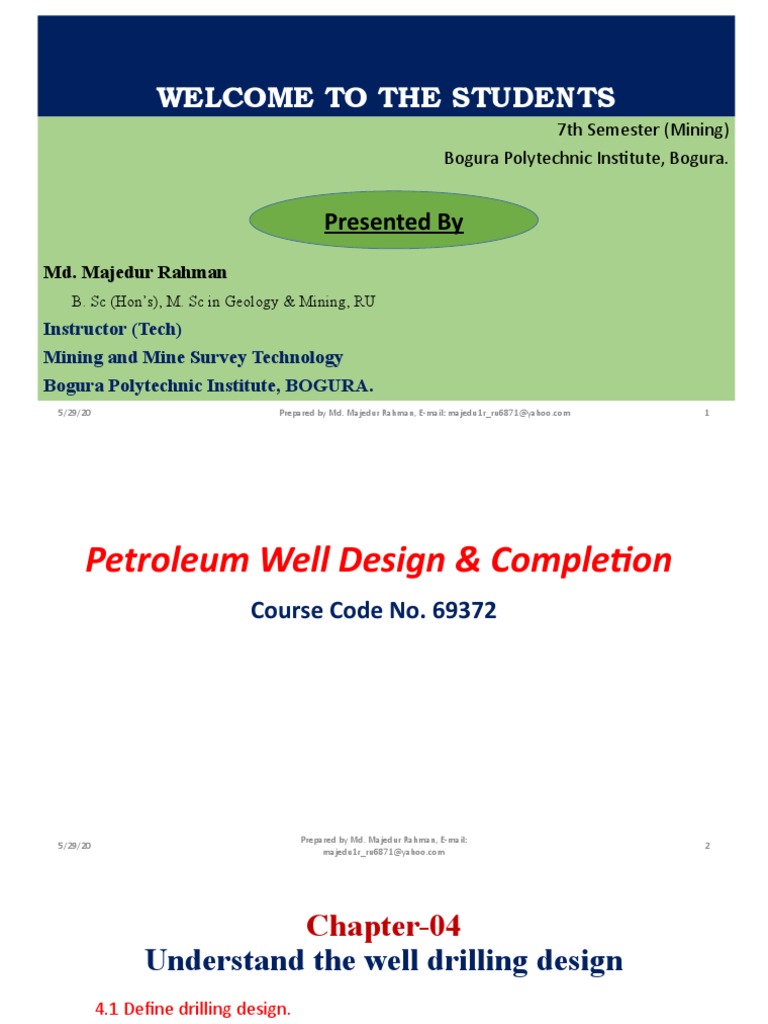 Well Drilling Design | PDF | Drilling Rig | Oil Well
