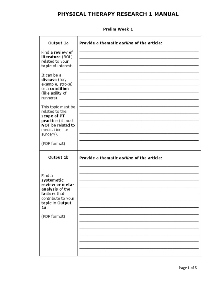 Physical Therapy Research 1 Manual: Find A Review of Related To Your ...