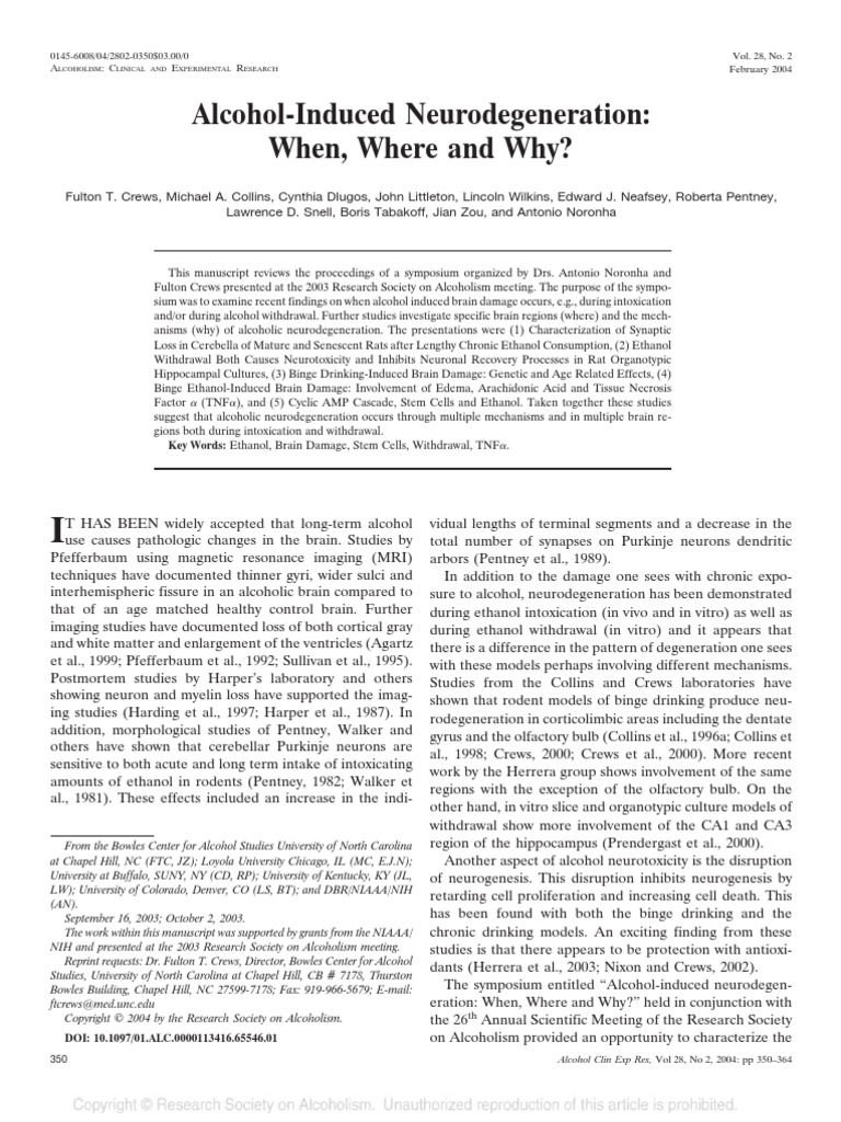 Alcohol-Induced Neurodegeneration: When, Where and Why? | PDF ...