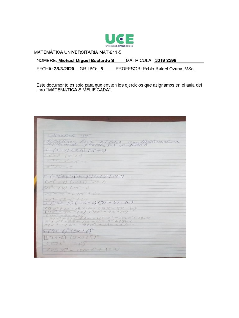 Matemática Universitaria Ejercicios | PDF