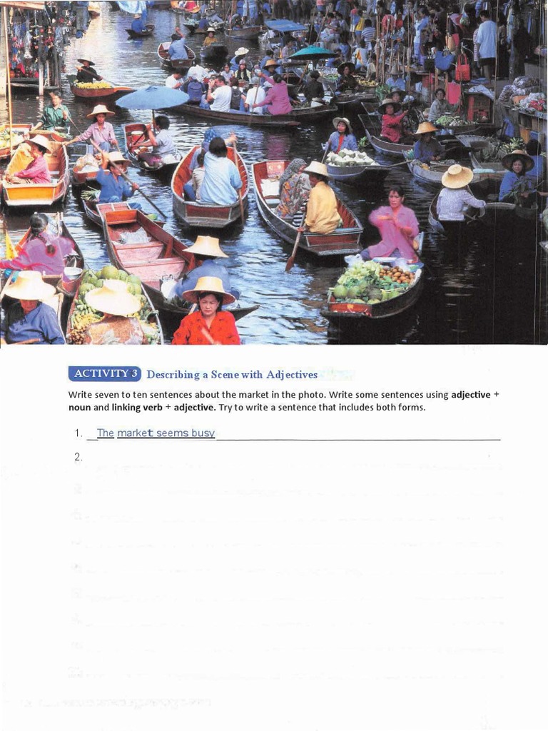 Describing a Market Scene with Adjectives | PDF