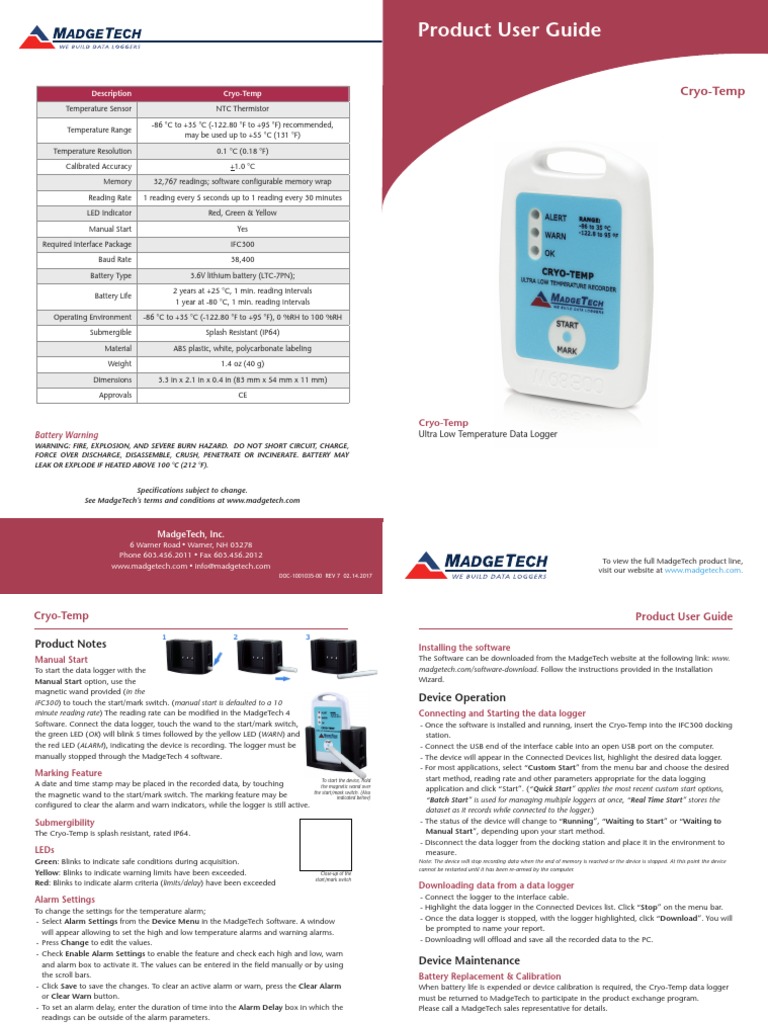 CryoTemp-MadgeTech Product User Guide | PDF | Usb | Menu (Computing)