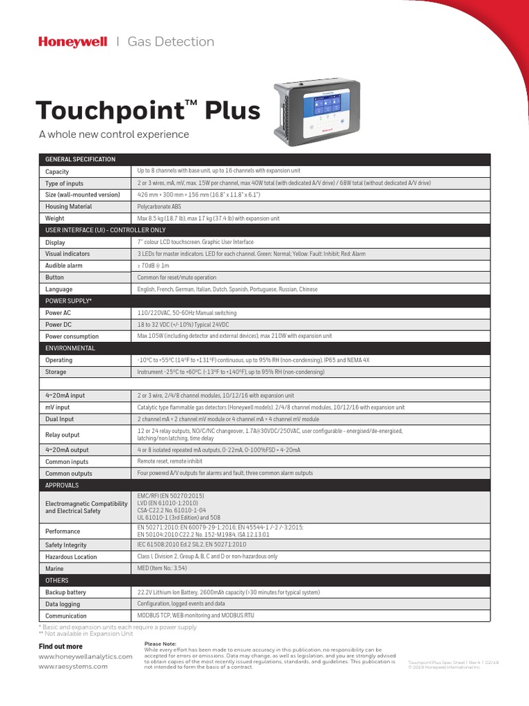 Touchpoint Plus Spec Sheet | PDF | Electromagnetic Compatibility | Relay
