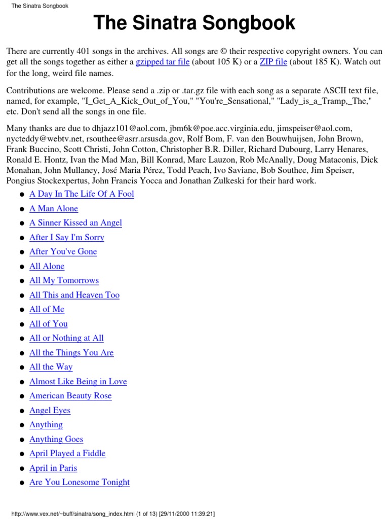 Sinatra 401songs - Lyrics | PDF | Frank Sinatra | Music