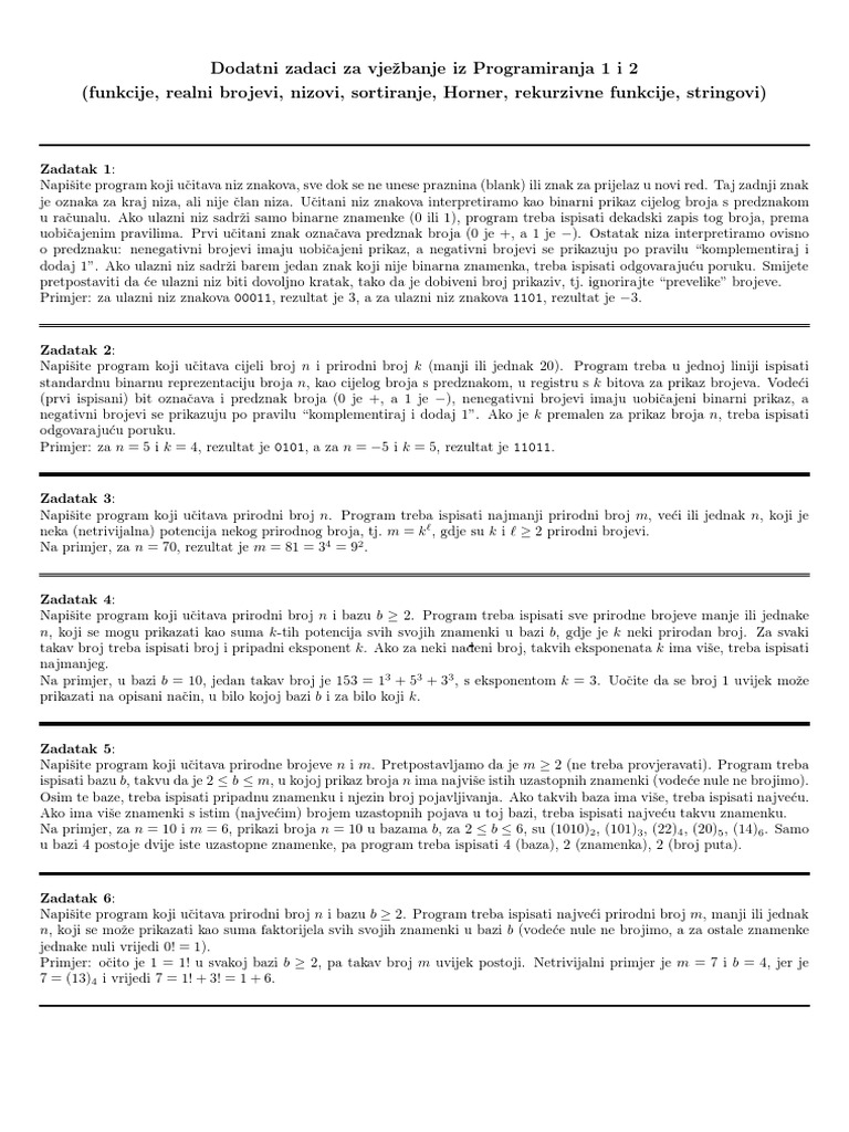 P1-Dodatni Zadaci Za Vjezbu PDF | PDF