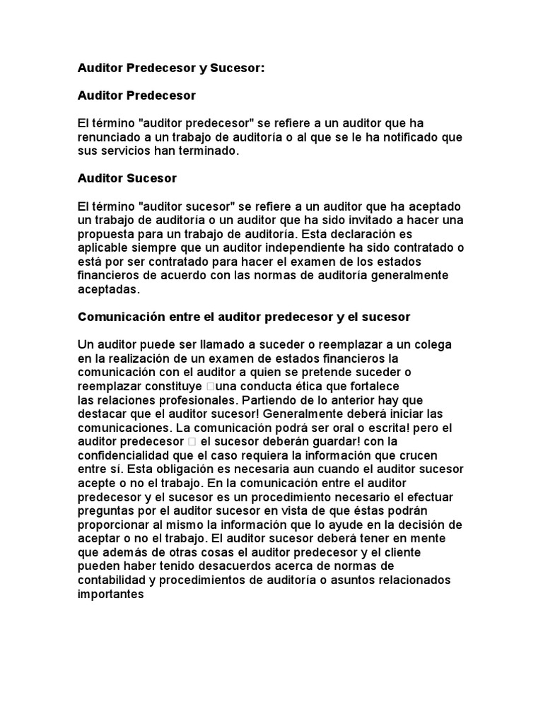 Audit0r Predeces0r y Suces0r | PDF | Auditoría | Contralor
