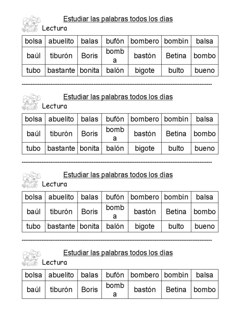 Lectura de palabras con la letra B | PDF