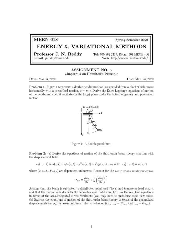 MEEN 618 Energy & Variational Methods Spring 2020 Assignment | PDF | Solid Mechanics ...