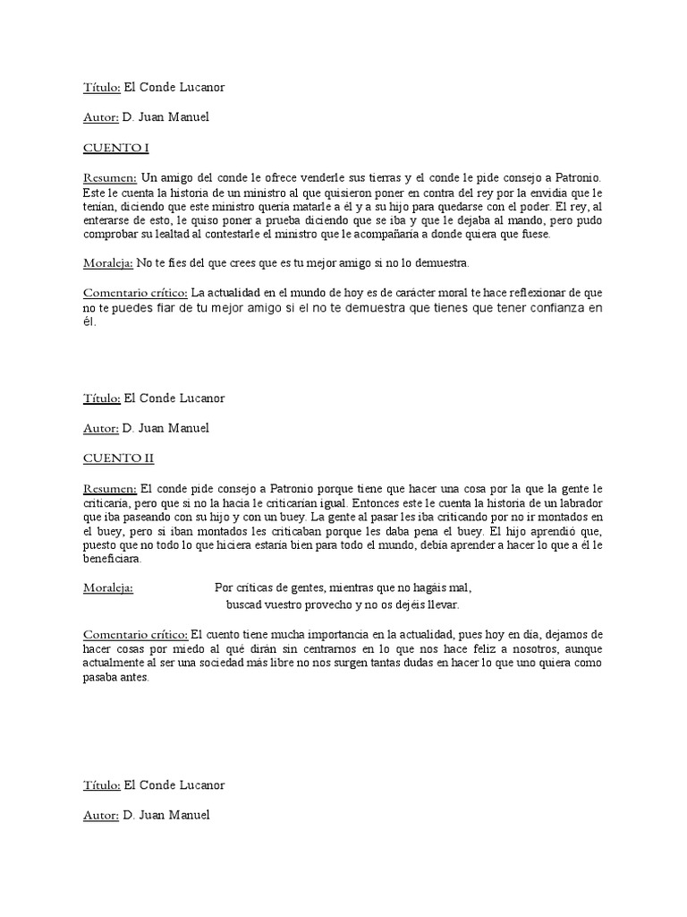 Cuentos Del Conde Lucanor - 1-10 | PDF