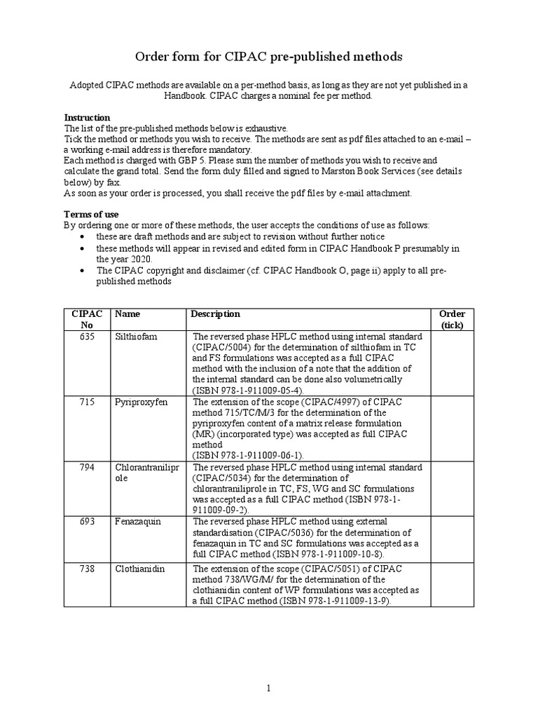 Order Form For CIPAC Pre-Published Methods: Instruction | PDF | Visa ...