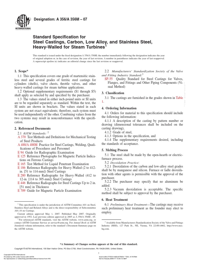 ASTM A356 A356M - 07 Steel Castings | PDF | Heat Treating | Annealing ...