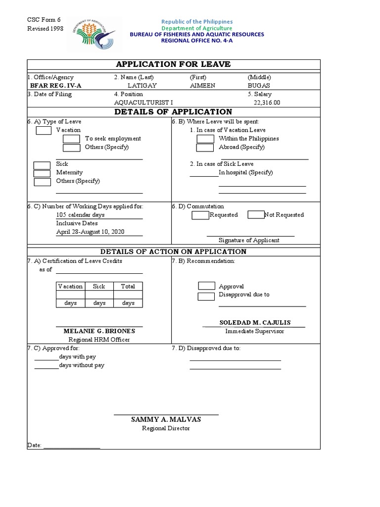 CSC Form 6 (Leave Form-New) | PDF | Government | Business