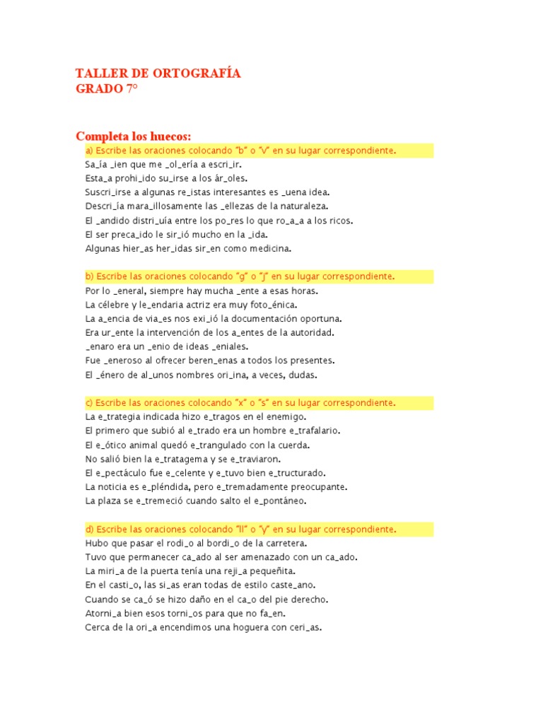Taller de Ortografía 7° | PDF