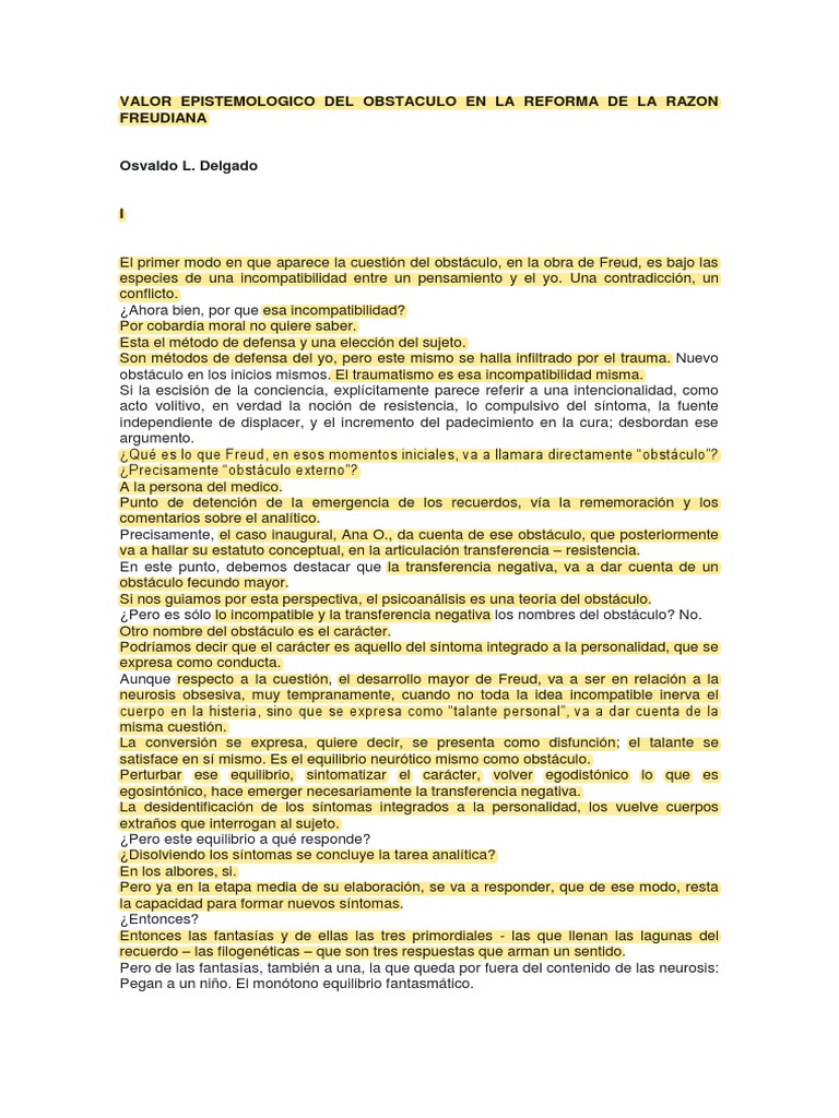 Valor Epistemologico Del Obstaculo en La Reforma de La Razon Freudiana ...