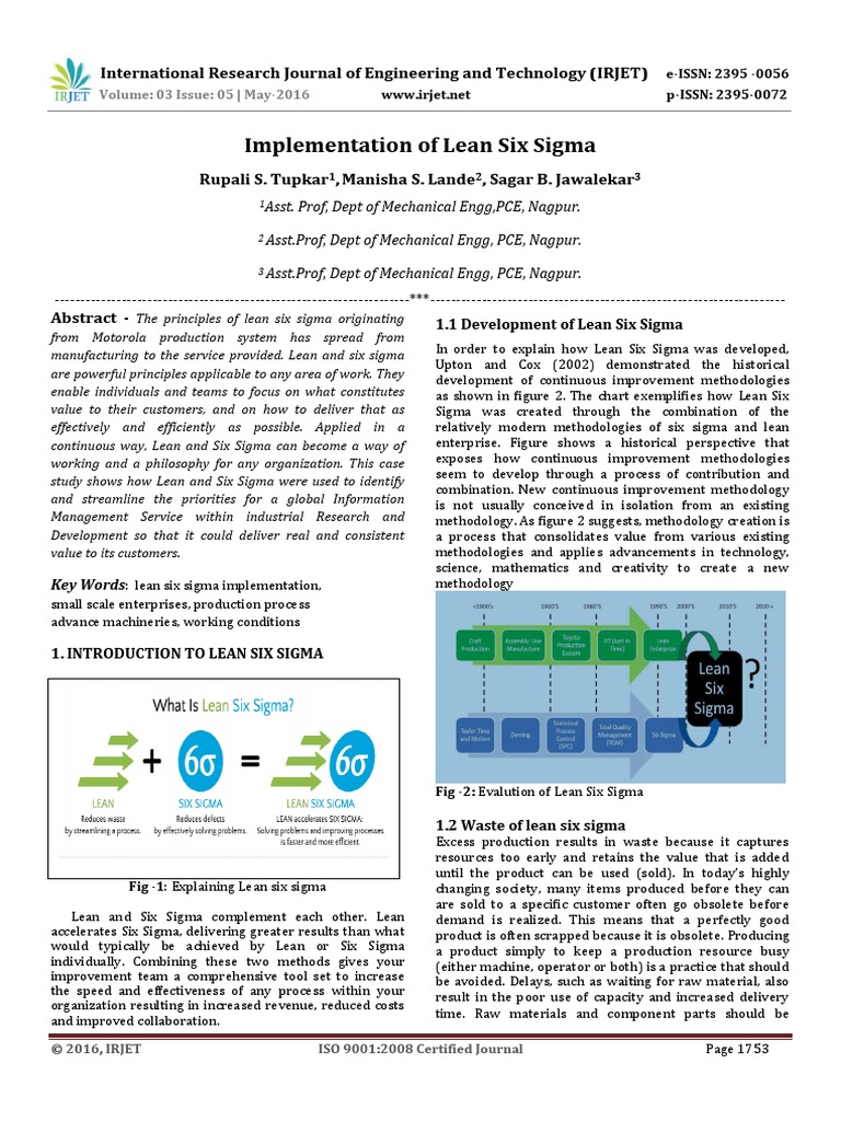 Implementation Of Lean Six Sigma Pdf Pdf Six Sigma Lean Manufacturing
