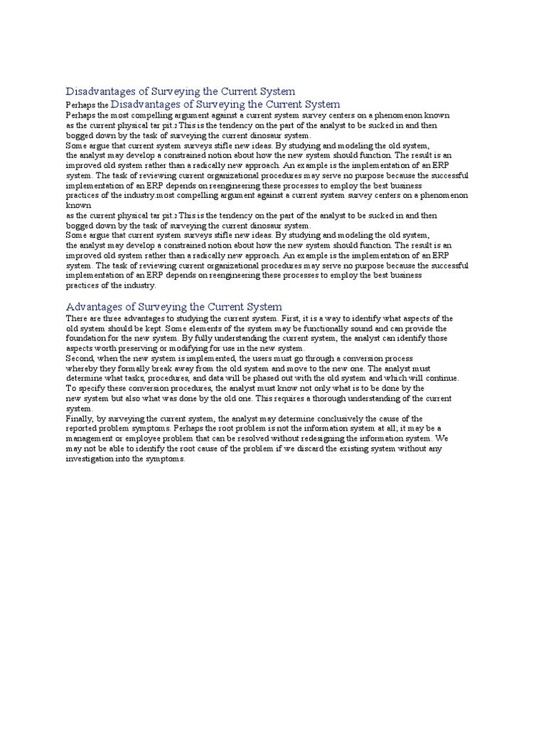 Disadvantages of Surveying The Current System | PDF | Information ...