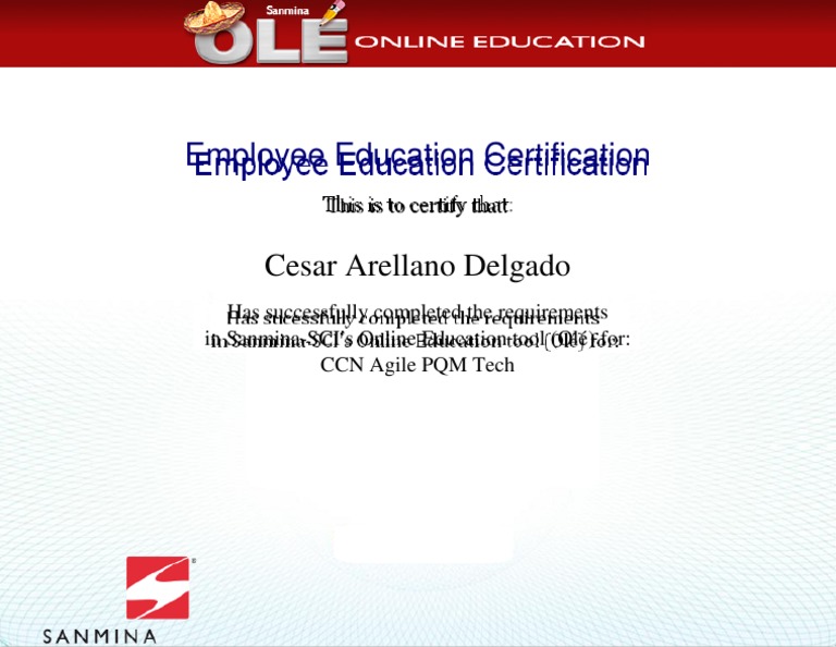 Certificate of Completion For CCN Agile PQM FA Tech | PDF | Computers