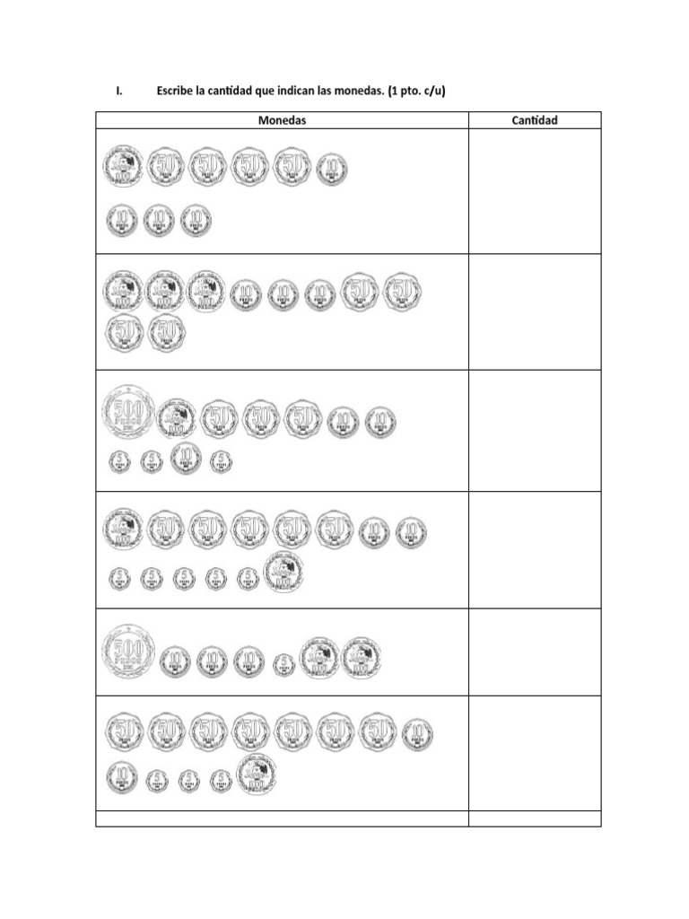 Escribe La Cantidad Que Indican Las Monedas | PDF