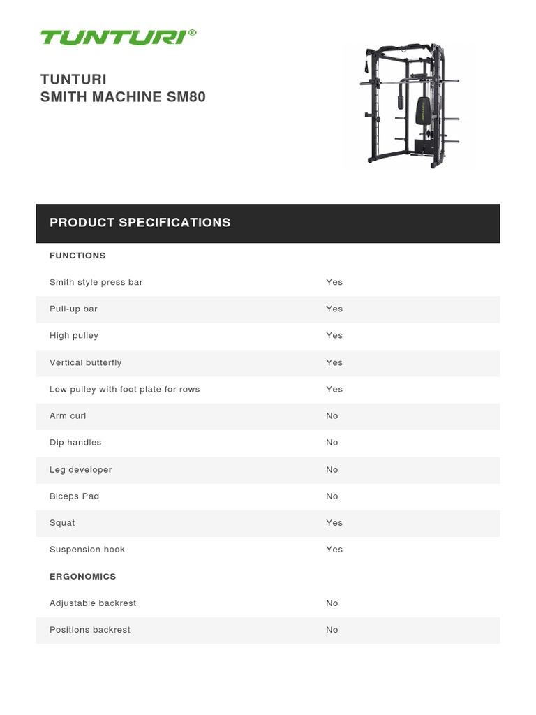 Tunturi-Smith Machine SM80-specs | PDF