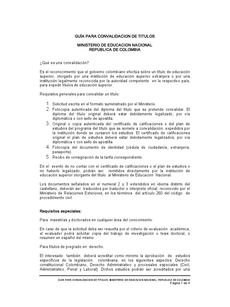 Guia Convalidacion Titulos Colombia | PDF