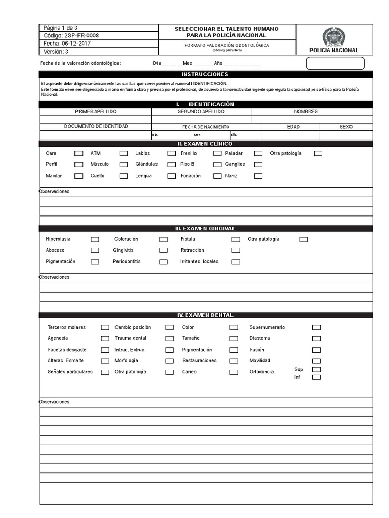Página 1 de 3 Código: 2SP-FR-0008 Fecha: 06-12-2017 Versión: 3 | Boca | Odontología