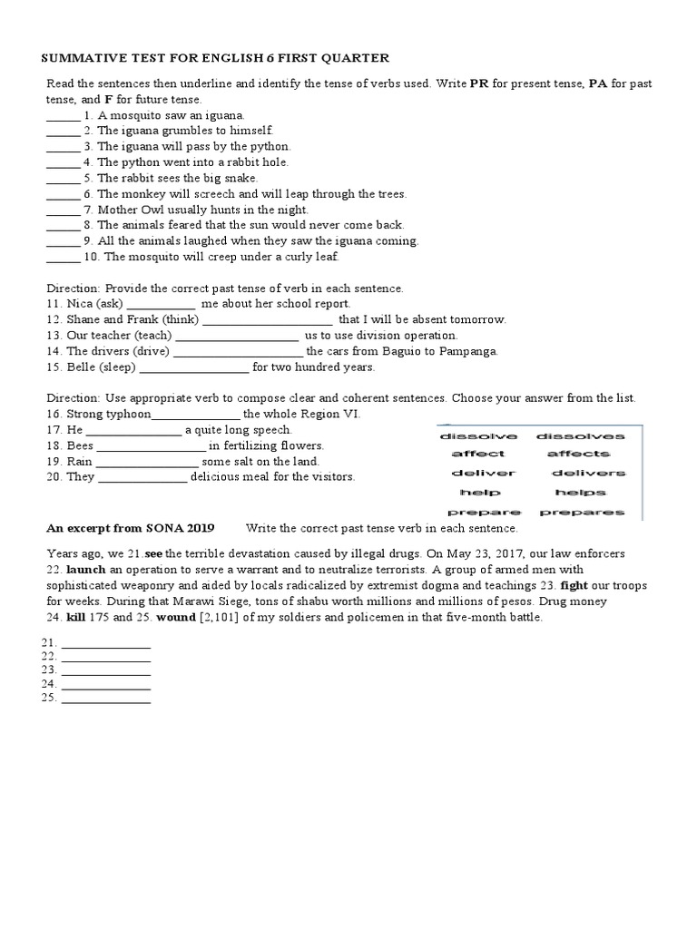 Summative Test For English 6 Verbs | PDF | Grammar | Linguistics