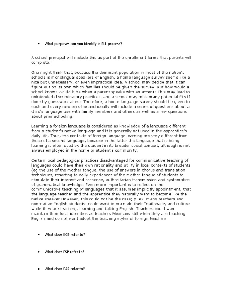 What Purposes Can You Identify in ELL Process | PDF