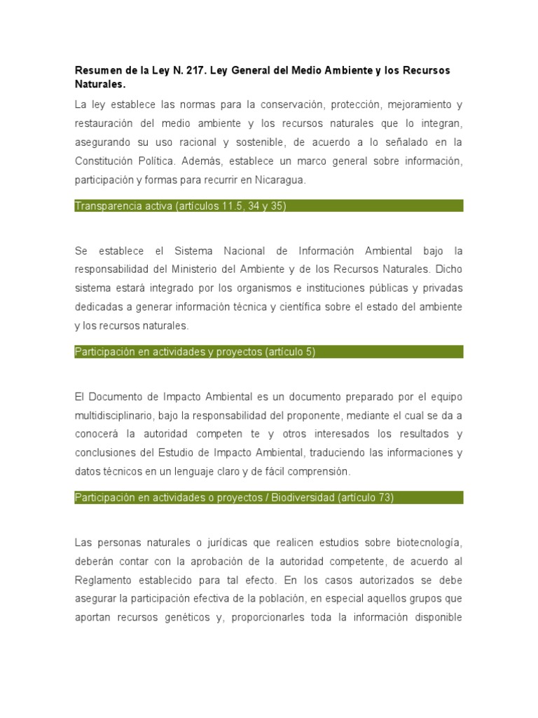 Resumen de Ley 217 | PDF | Participación pública | Entorno natural