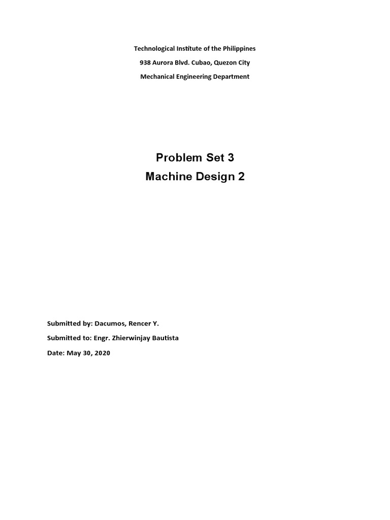 Problem Set 3 Machine Design 2 | PDF | Technology & Engineering