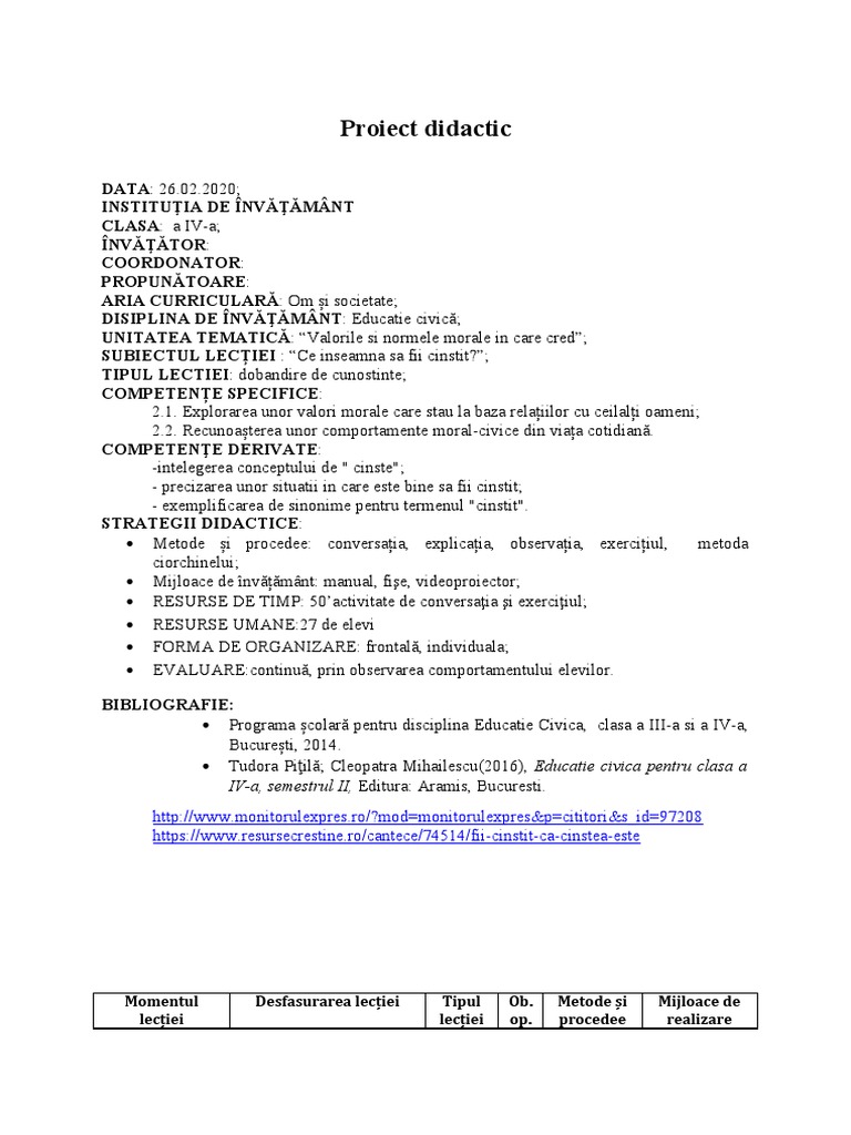 Proiect Didactic Educatie Civica Bun | PDF