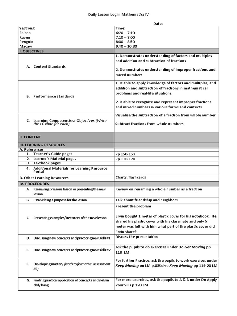 I. Objectives: The LC Code For Each) | PDF | Learning | Fraction ...