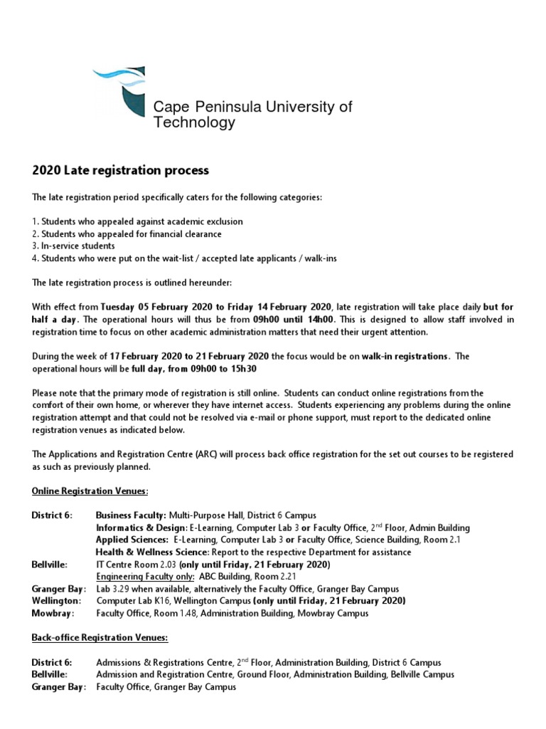 CPUT 2020 Late Registration Guide | PDF | Educational Technology