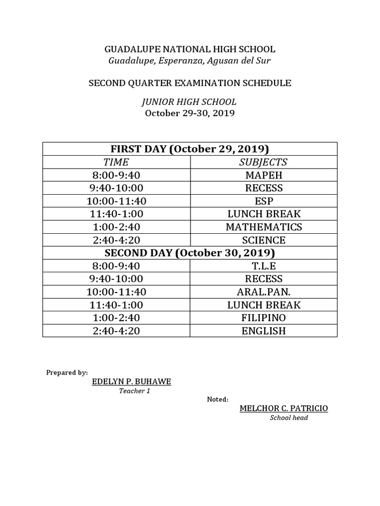 Guadalupe High School Exam Schedule | PDF | Foreign Language Studies ...