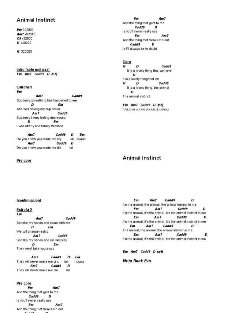 Animal Instinct (Em, Original) Acordes Guitarra | PDF