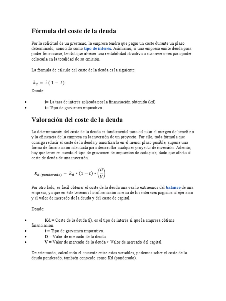 Cálculo del Costo de la Deuda (Kd) | PDF | Interés | Hipoteca Comercial