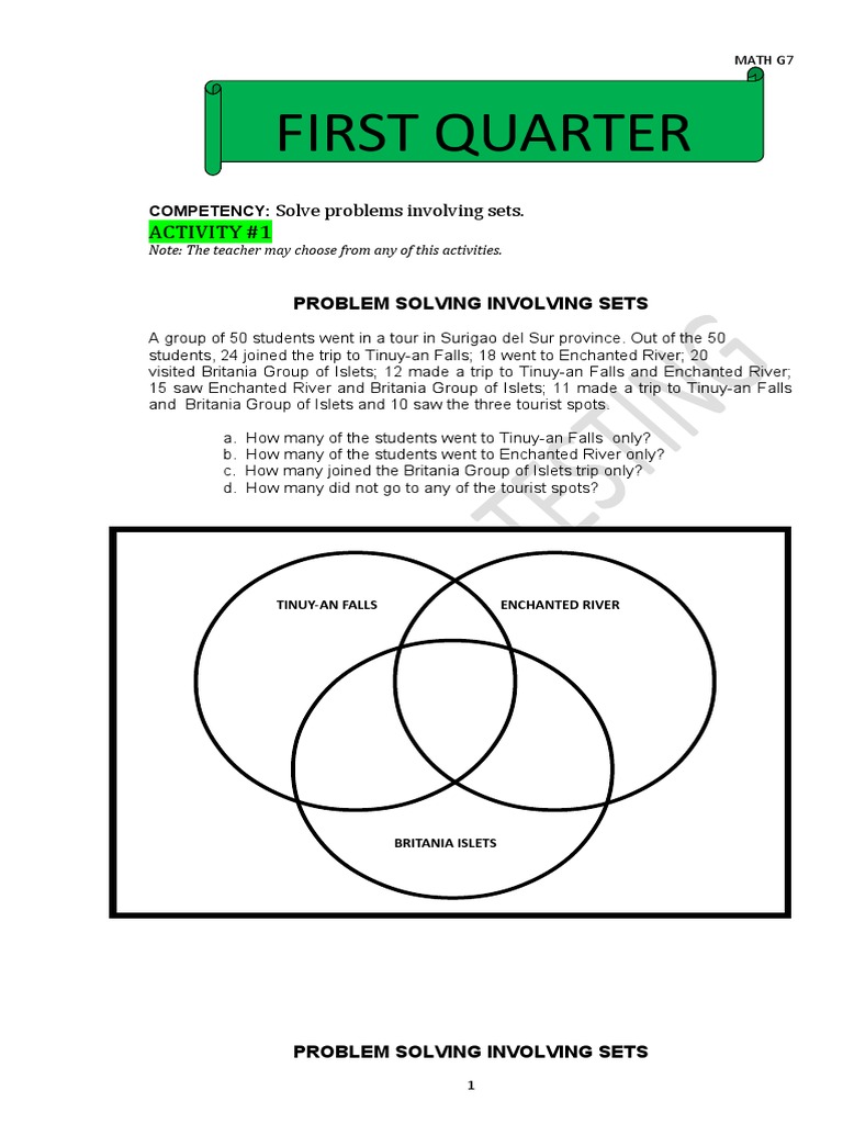 Grade 7 Math: Set Problems and Integers | PDF | Numbers | Multiplication