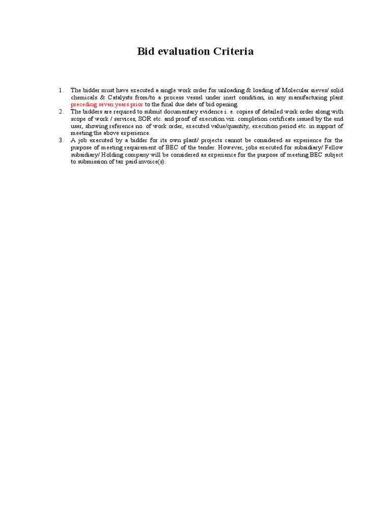 Bid Evaluation Criteria | PDF