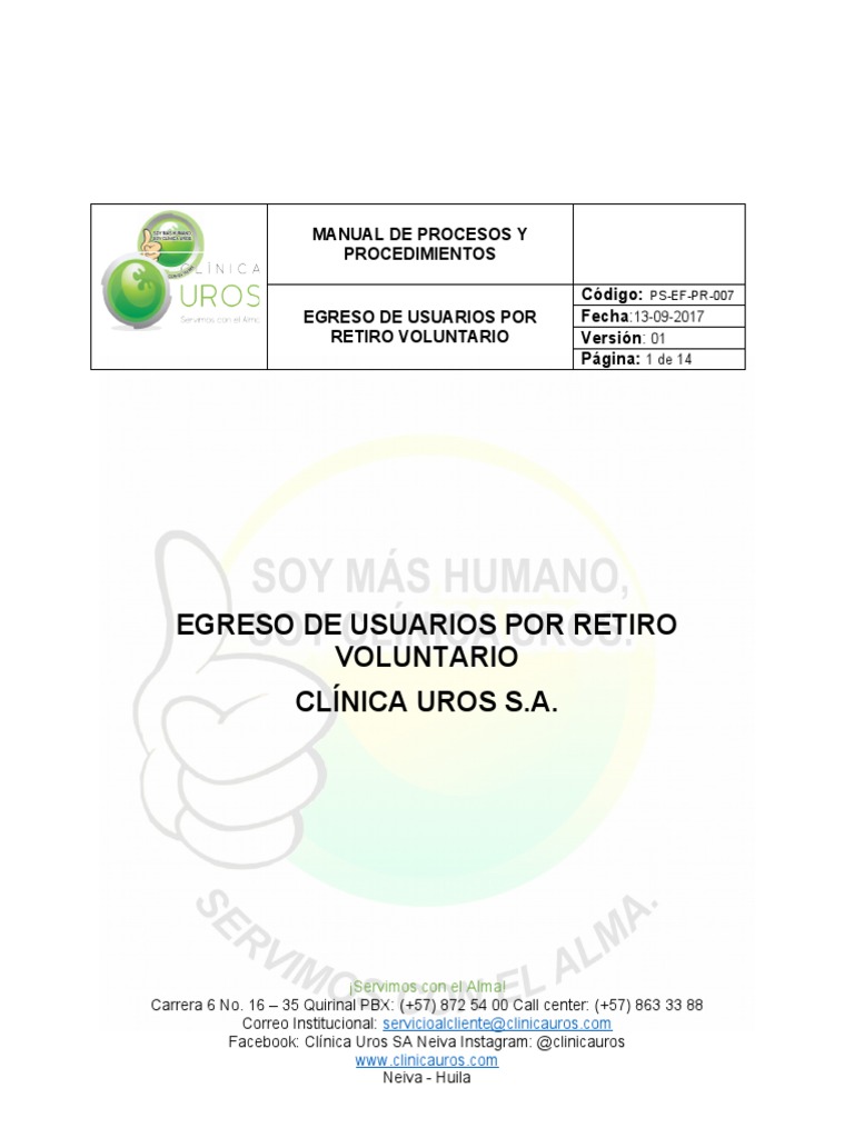 Egreso Voluntario Clínica Uros | PDF | Historial médico | Cuidado de la ...