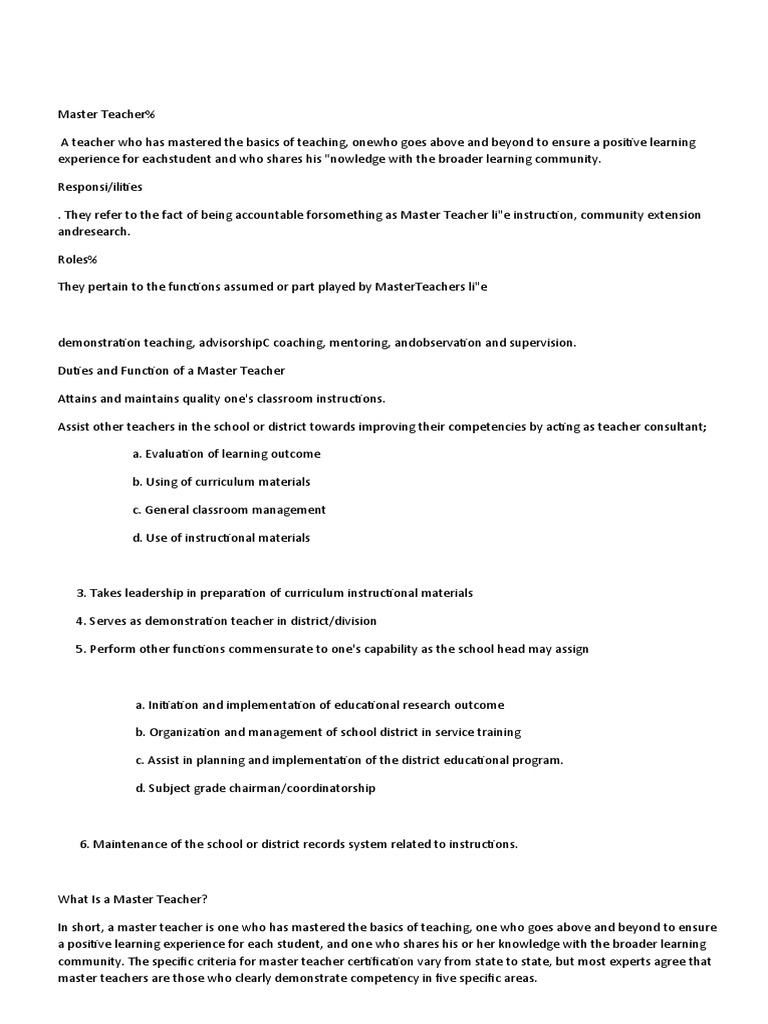 Master Teacher | PDF | Teachers | Mentorship