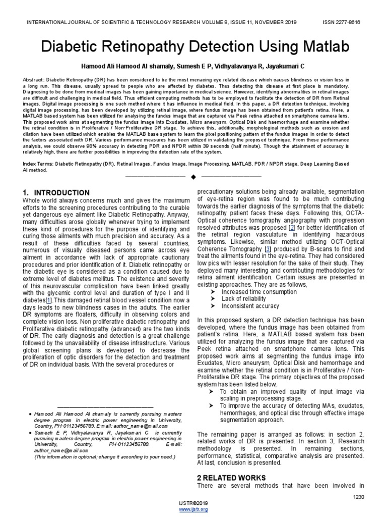 Diabetic Retinopathy Detection Using Matlab | PDF | Retina | Image Segmentation