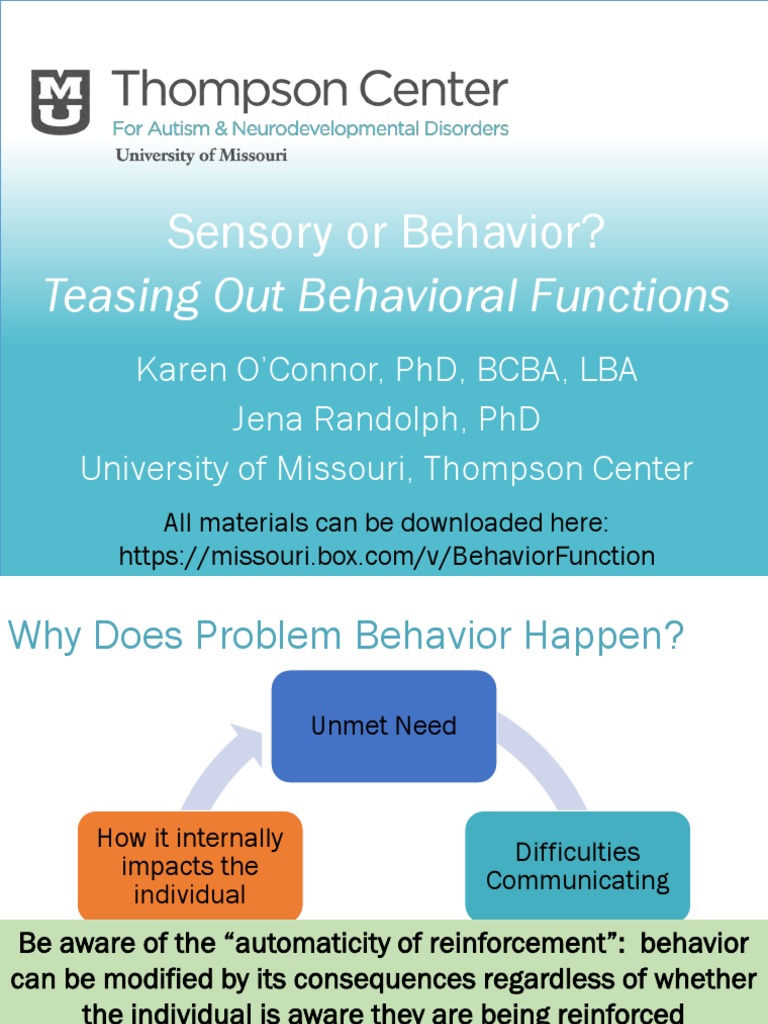 Sensory or Behavior?: Teasing Out Behavioral Functions | PDF | Autism ...