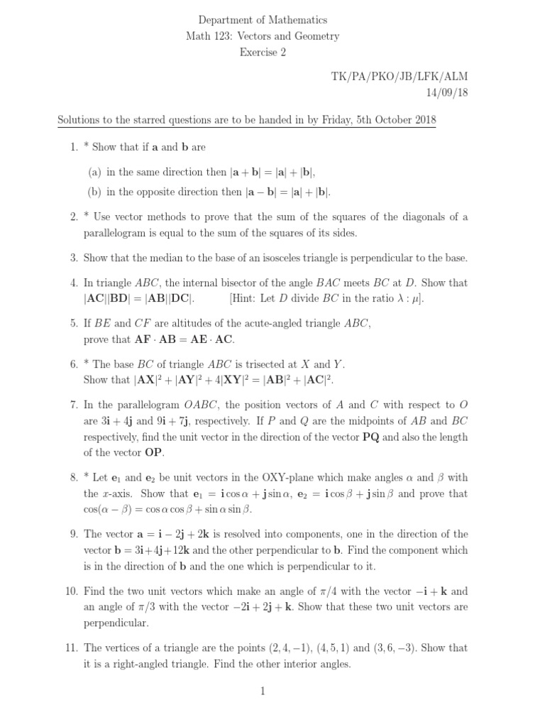 MATH 123 - Exercises 2 2018 2019 | PDF | Euclid | Triangle