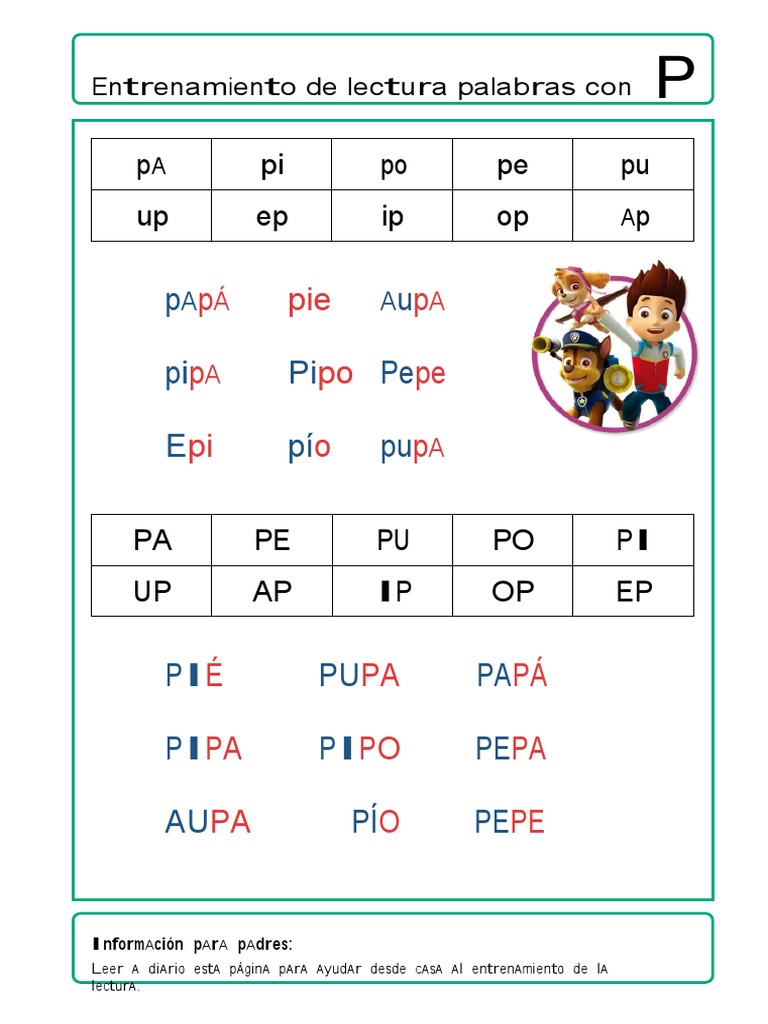 A Reforzar Lectura Con Letras M y P | PDF