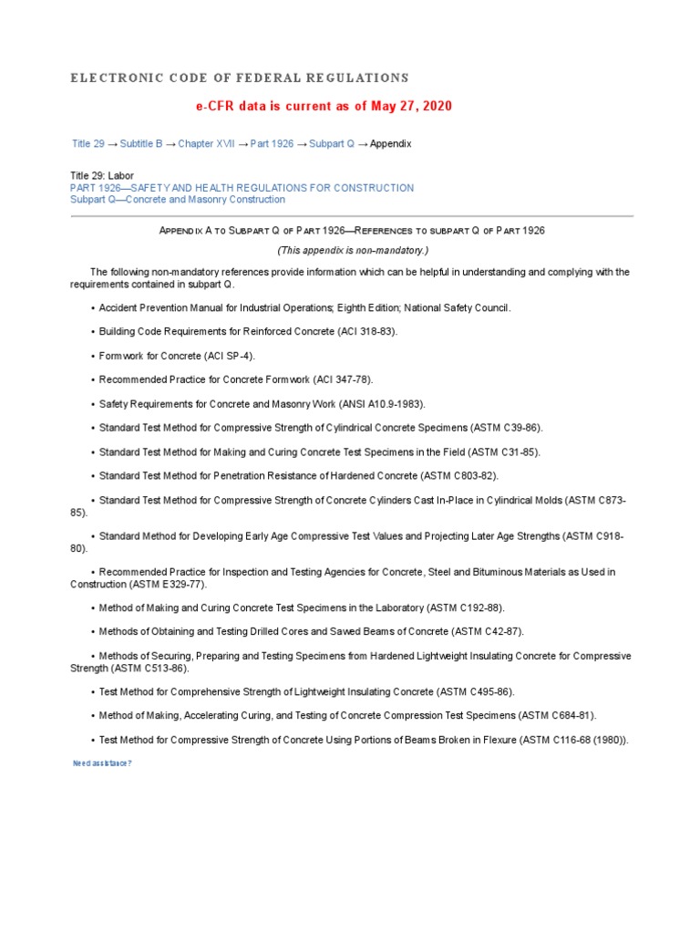 Osh 29 CFR 1926 Subpart Q Appendix A | PDF